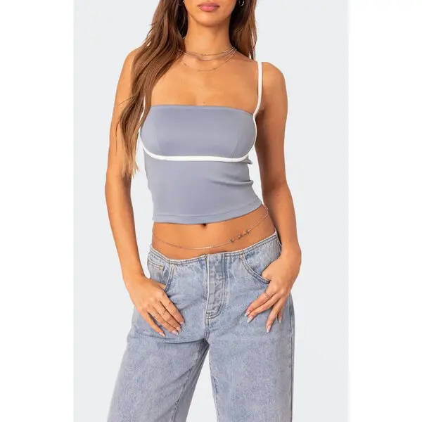 EDIKTED Yang Contrast Strap Crop Camisole - Blue-and-white