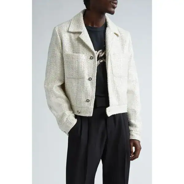 Amiri Sequin Bouclé Shirt Jacket In Alabaster - 40% Off | Editorialist