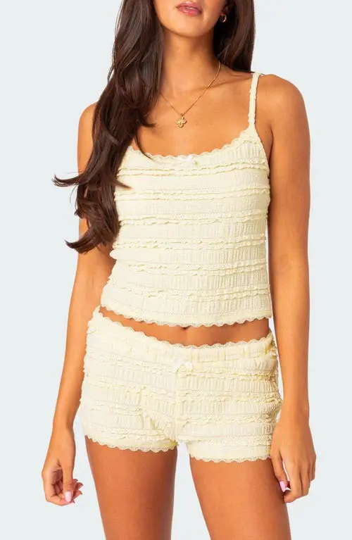 EDIKTED Lucy Ruffled Lace Crop Camisole - Yellow