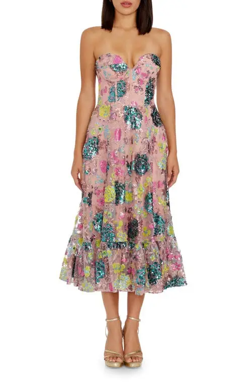 Dress The Population Carina Sequin Appliqué Midi Dress - Blush Multi