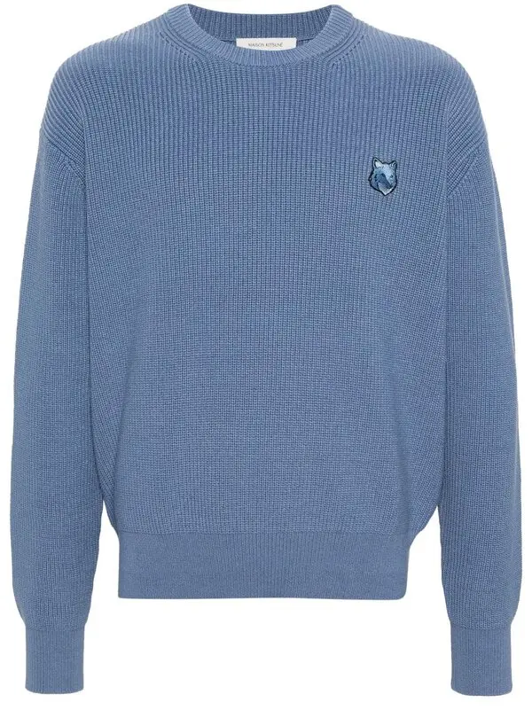 Maison Kitsuné Logo-patch Ribbed Jumper - Blue