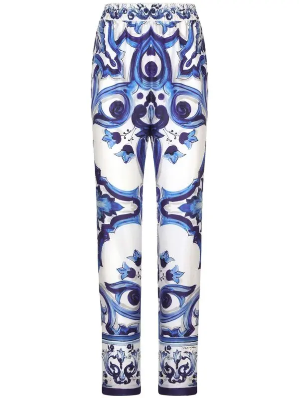 Dolce & Gabbana Majolica-print Silk Trousers - Blue