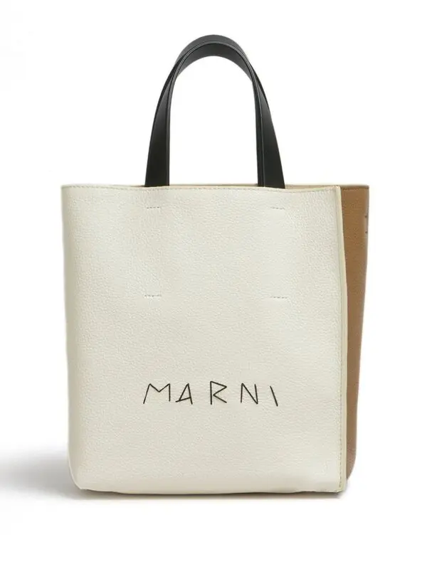Marni Museo Mending-logo Leather Tote Bag - Neutrals
