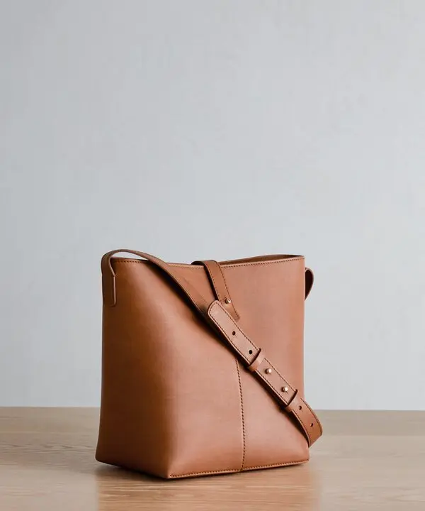 Jenni Kayne Mini Leather Bucket Bag - Silver,cognac