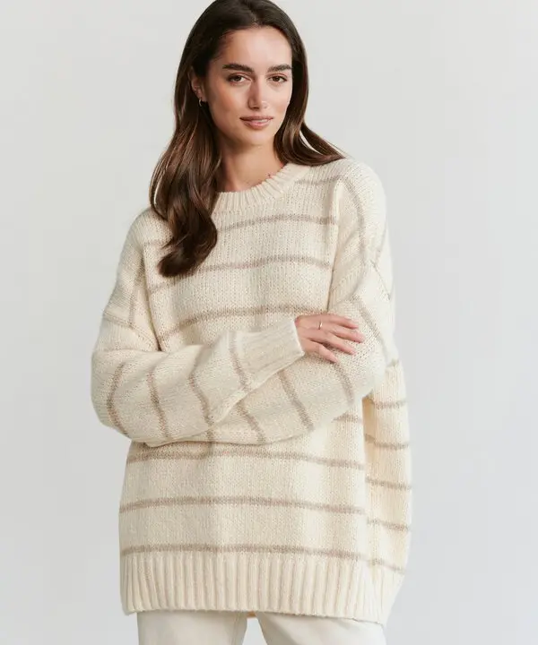 Jenni Kayne Alpaca Cocoon Crewneck Top - Ivory,stripe