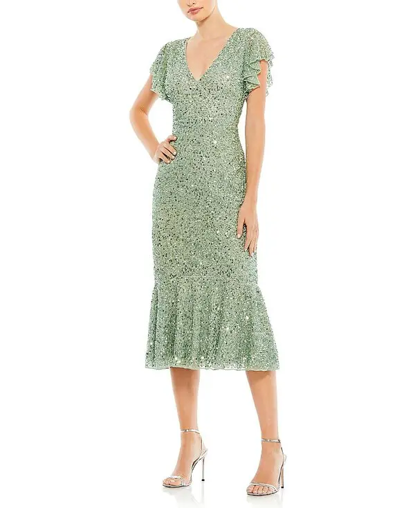 Mac Duggal Sequined Trumpet Dress - Sage