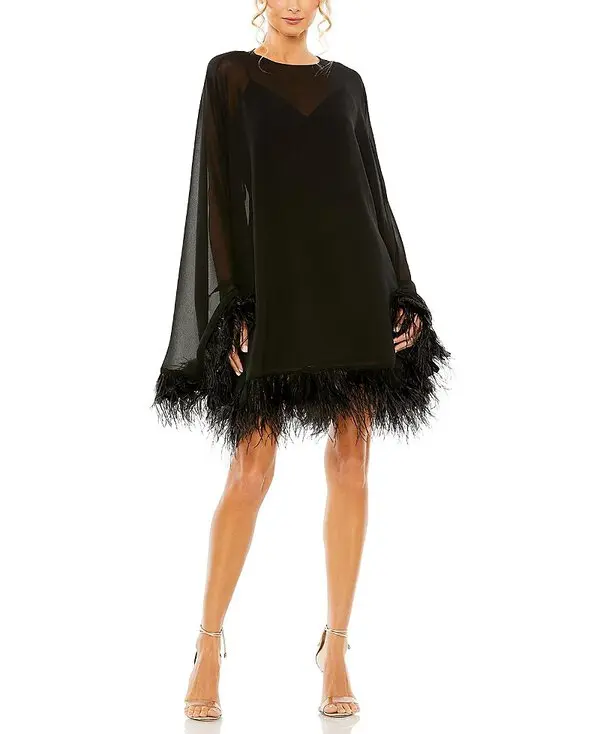 Mac Duggal Feather Trimmed Trapeze Dress - Black
