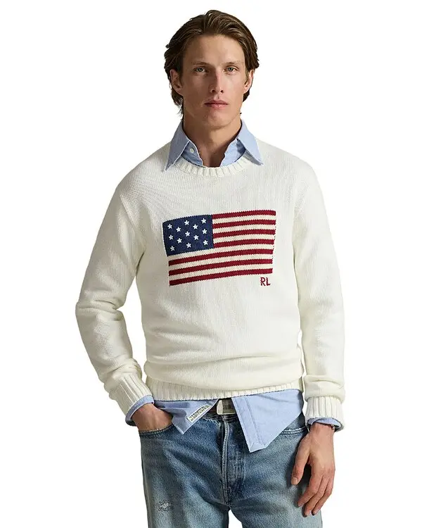 Ralph Lauren Cotton American Flag Crewneck Sweater - White