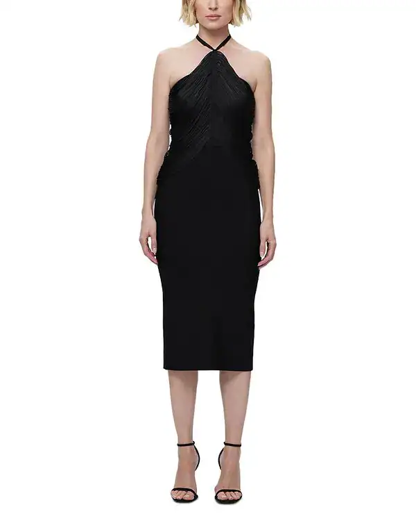 Herve Leger The Addison Halter Midi Dress In Black - 70% Off | Editorialist