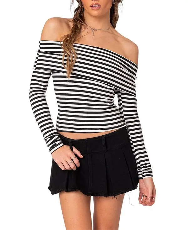 EDIKTED Striped Fold Over Top