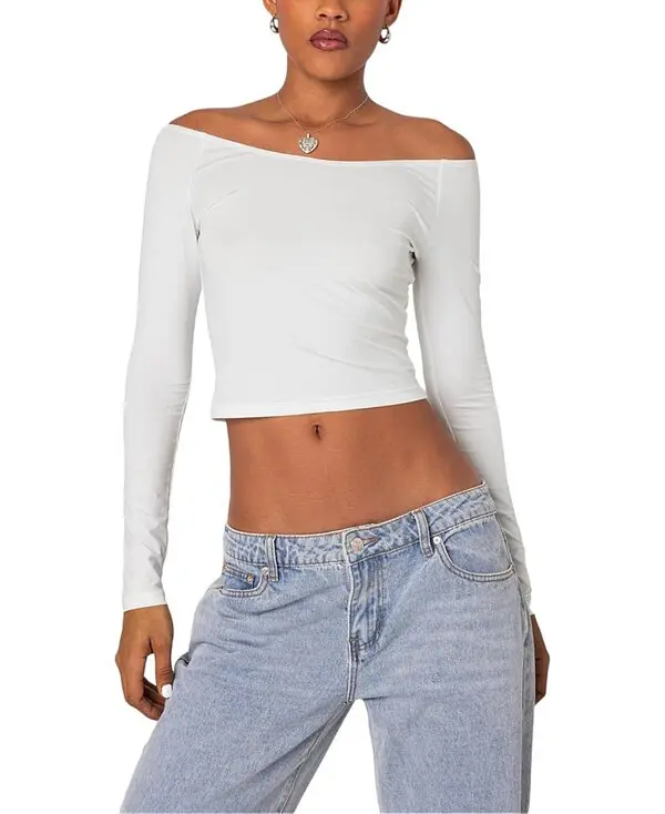 EDIKTED Tahlia Off Shoulder Top - White