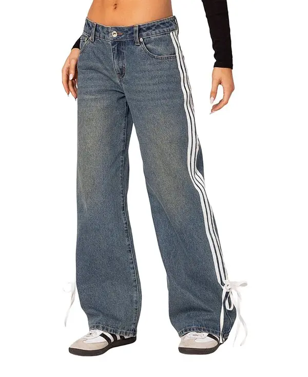 EDIKTED Low Rise Jeans - Blue Washed