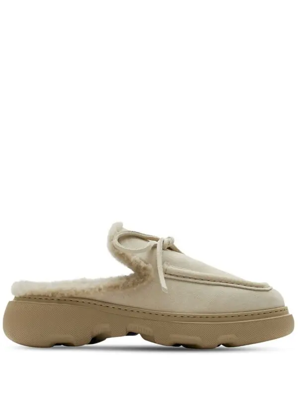 Burberry Shearling Mules - Neutrals