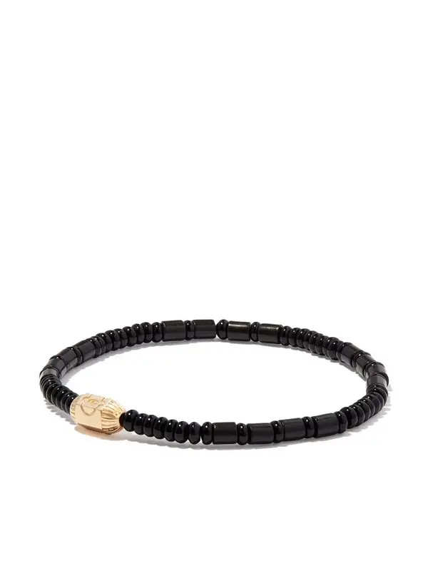 Luis Morais 14k Yellow Ribbed Hexagon Hamsa Onyx Bracelet
