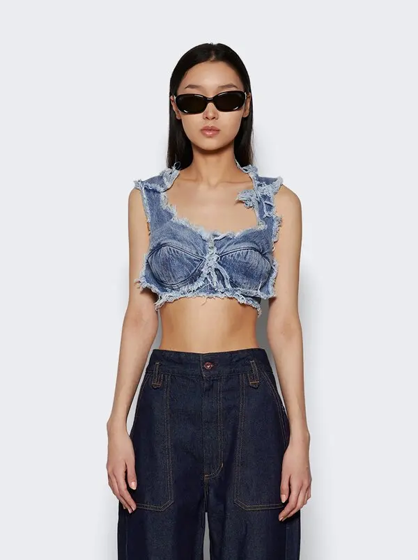 Natasha Zinko Distressed Denim Double Cropped Bra