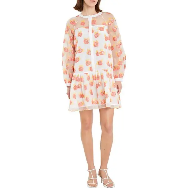 English Factory Floral Organza Mini Dress - Orange