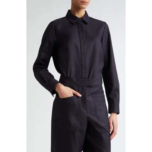 Partow Lara Cotton Jacquard Crop Button-up Shirt - Black