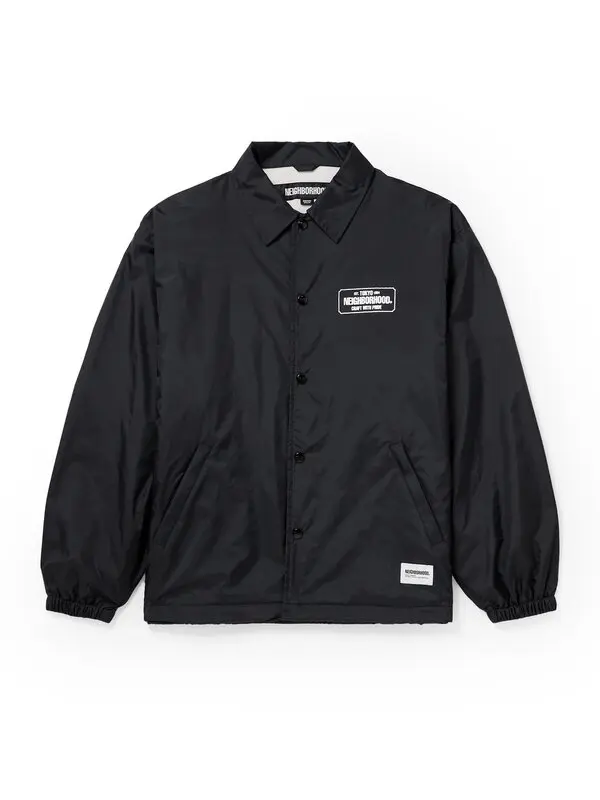 Neighborhood Logo-Print Fleece-Lined Nylon Jacket M In Black - 40  