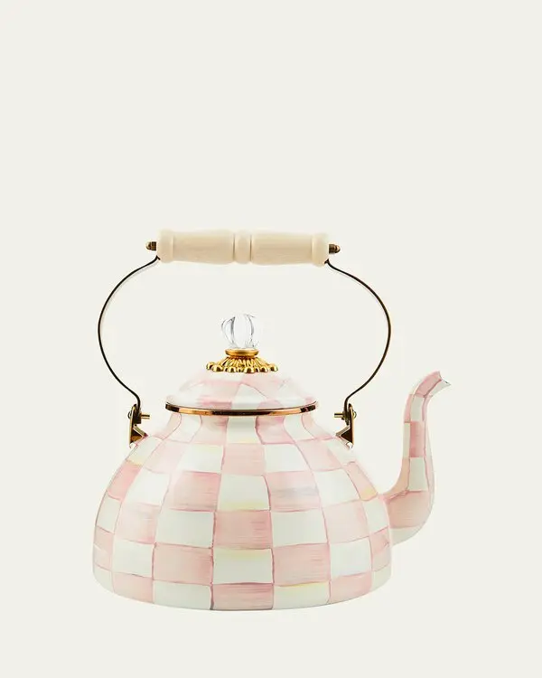 MACKENZIE-CHILDS Rosy Check Enamel Tea Kettle, 3qt - One-color