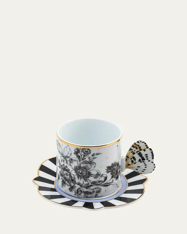 MACKENZIE-CHILDS Butterfly Toile Mug Saucer Set