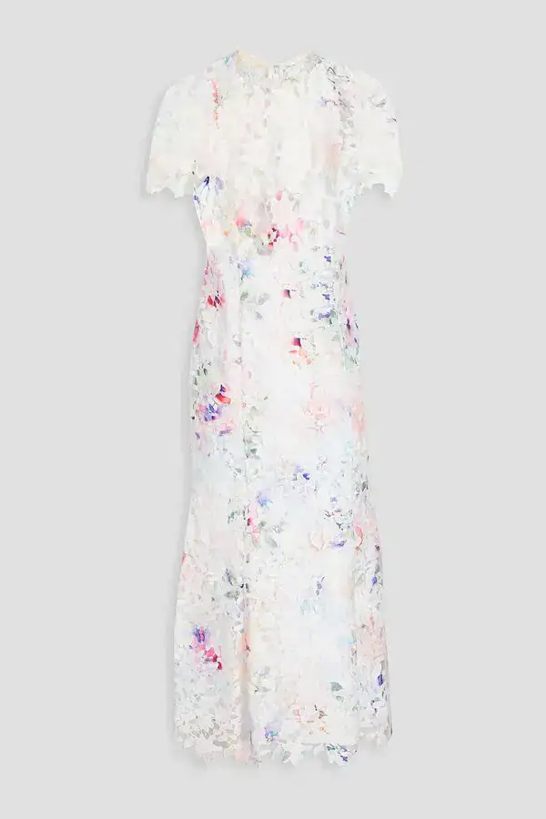 monique lhuillier floral lace midi dress Nude Floral Lace A-Line Wedding Dress with V-Neck & Sleeves – LA154 –  Viniodress main image 0
