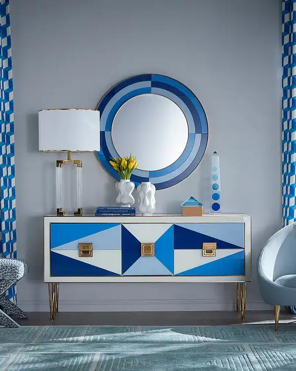 Jonathan Adler Harlequin Round Mirror - Blue Pattern | Editorialist