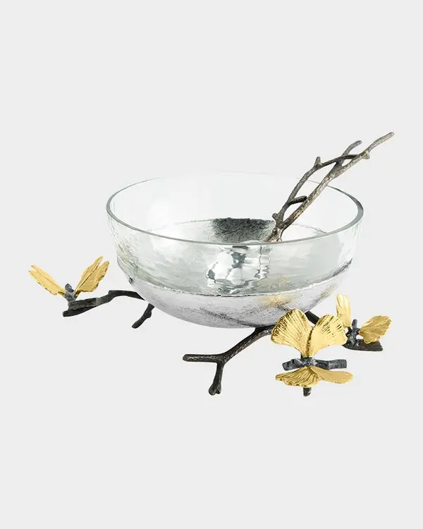 Michael Aram Butterfly Ginkgo Glass Nut Dish With Spoon