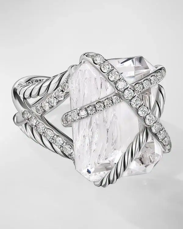 David Yurman Cable Wrap Ring With Gemstone And Diamonds In Silver ...
