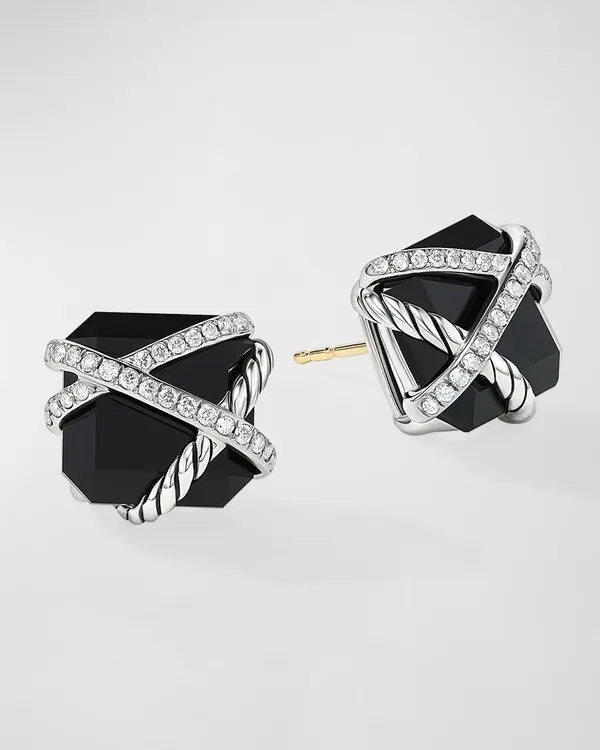 David Yurman 12mm Cable Wrap Stud Earrings - Black Onyx