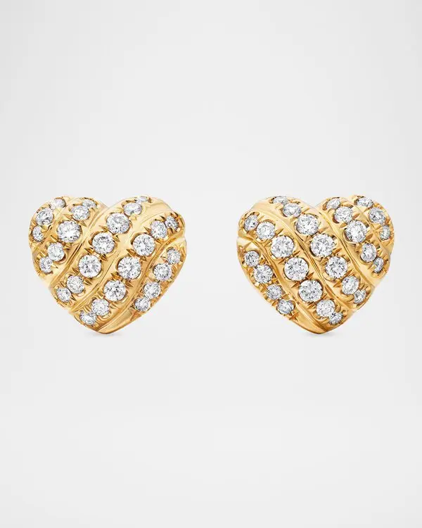 David Yurman 18k Yellow Gold Heart Stud Earrings - Diamond