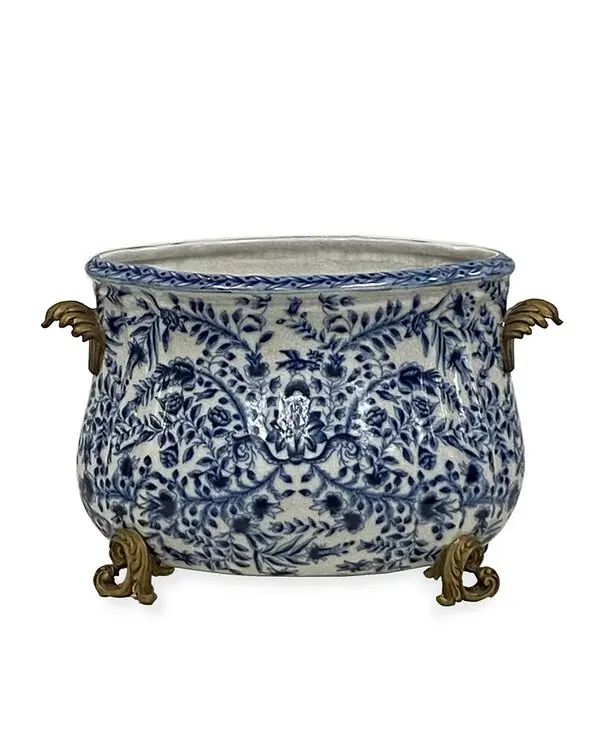 WINWARD HOME Blue And White Round Planter