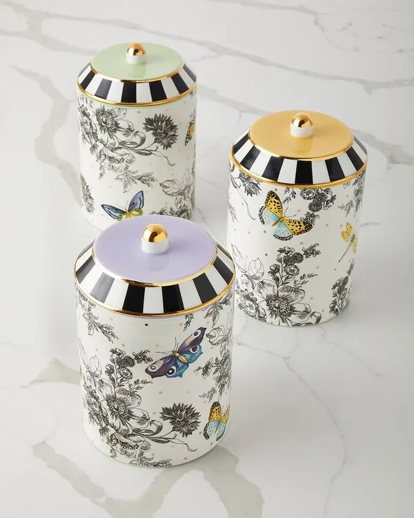 MACKENZIE-CHILDS Butterfly Toile Canisters, Set Of 3