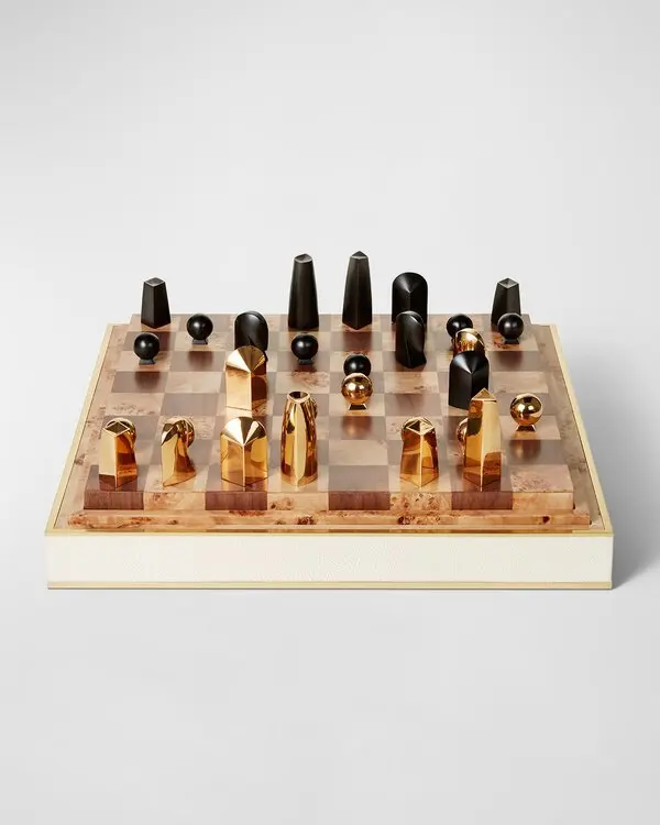 Aerin Chocolate Faux-shagreen Chess Set - Cream | Editorialist