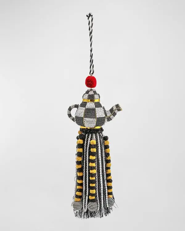 MACKENZIE-CHILDS Courtly Check Tea Kettle Beaded Tassel