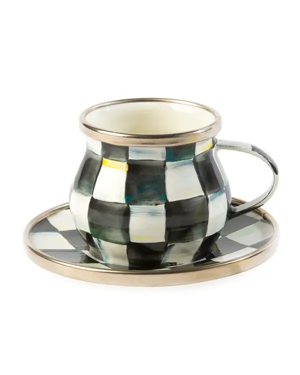 MACKENZIE-CHILDS Courtly Check Enamel Espresso Cup & Saucer Set