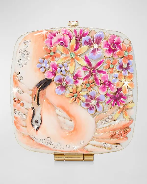 JAY STRONGWATER Floral Flamingo Compact Mirror