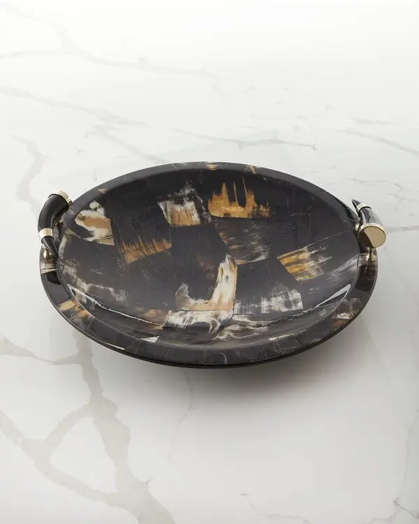 LADORADA Round Horn Domino Platter With Horn Handles