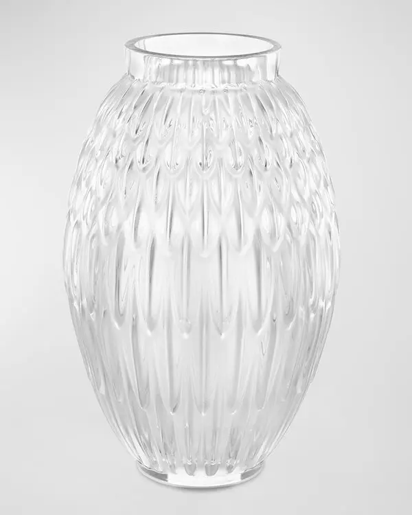Lalique Plumes Crystal Vase - Clear