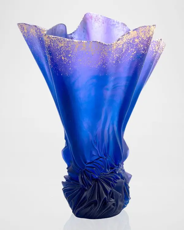 DAUM Croisiere Large Midnight Blue Gilded Draped Vase
