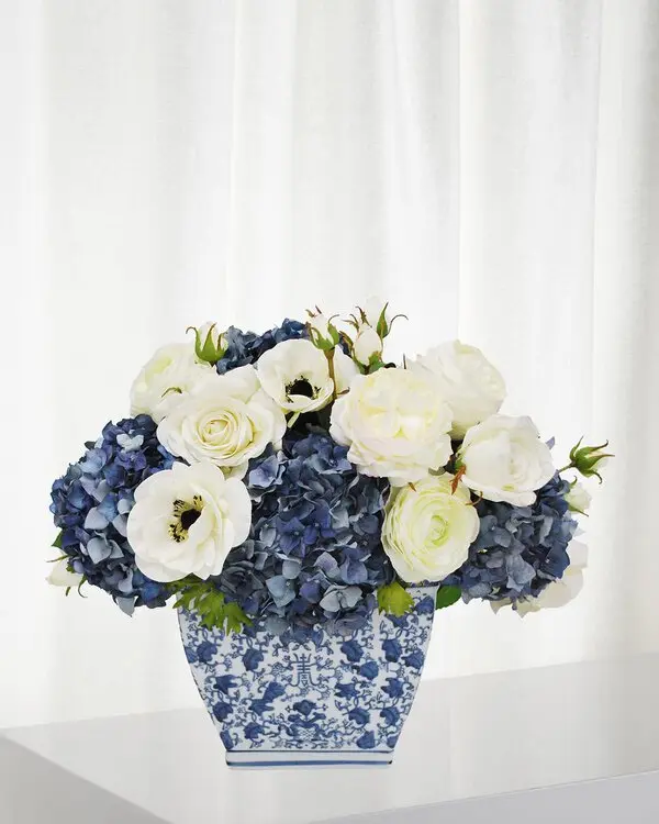 WINWARD HOME Hydrangea Rose In Rectangle Cache Pot