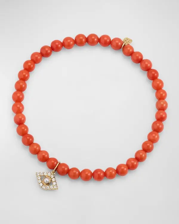SYDNEY EVAN 14k Evil Eye Charm Beaded Bracelet - Peach