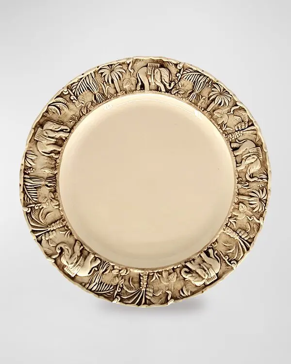 LES-OTTOMANS La Menagerie Ottomane Handpainted Dinner Plate Elephant Grey, Set Of 4