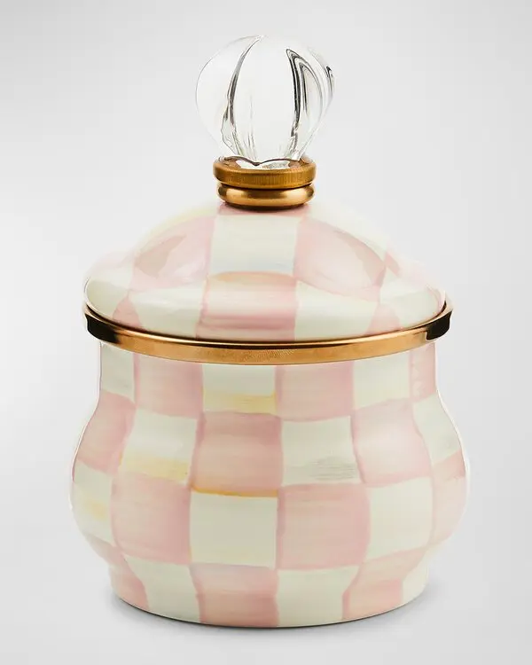 MACKENZIE-CHILDS Rosy Check Enamel Lidded Sugar Bowl