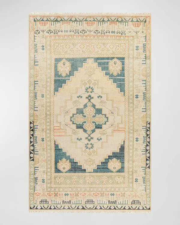 SURYA RUGS Anadolu Hand-knotted Rug, 6' X 9 - Teal, Cream