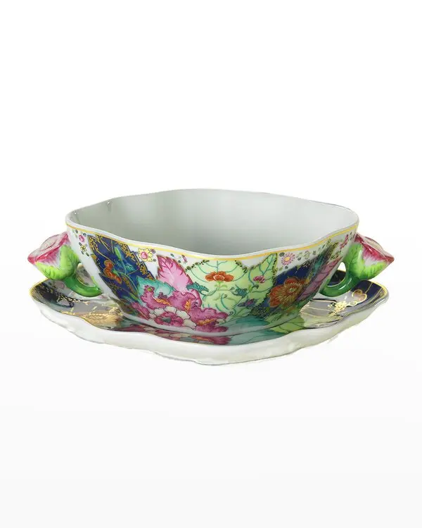 MOTTAHEDEH Tobacco Leaf Cream Soup Bowl And Saucer