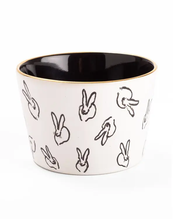 HUNT SLONEM Bunny Bar Bowl White With Black Interior