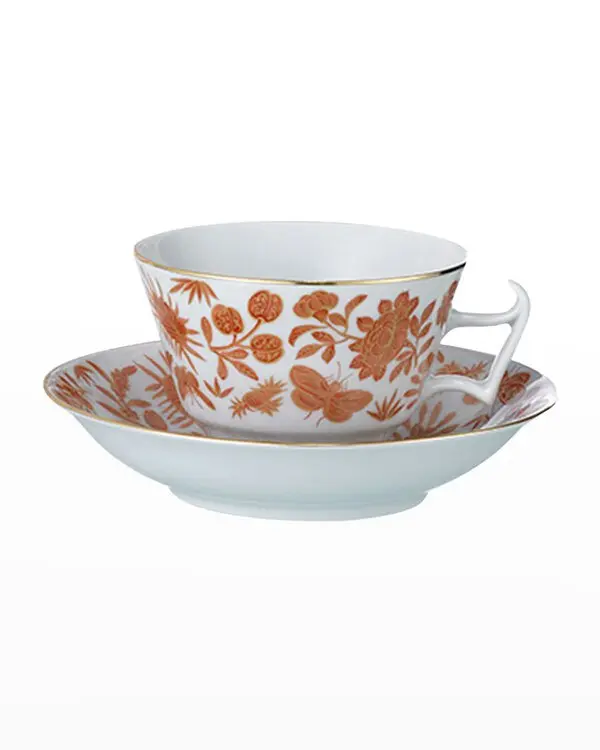 MOTTAHEDEH Sacred Bird & Butterfly Teacup & Saucer Plate - Orange