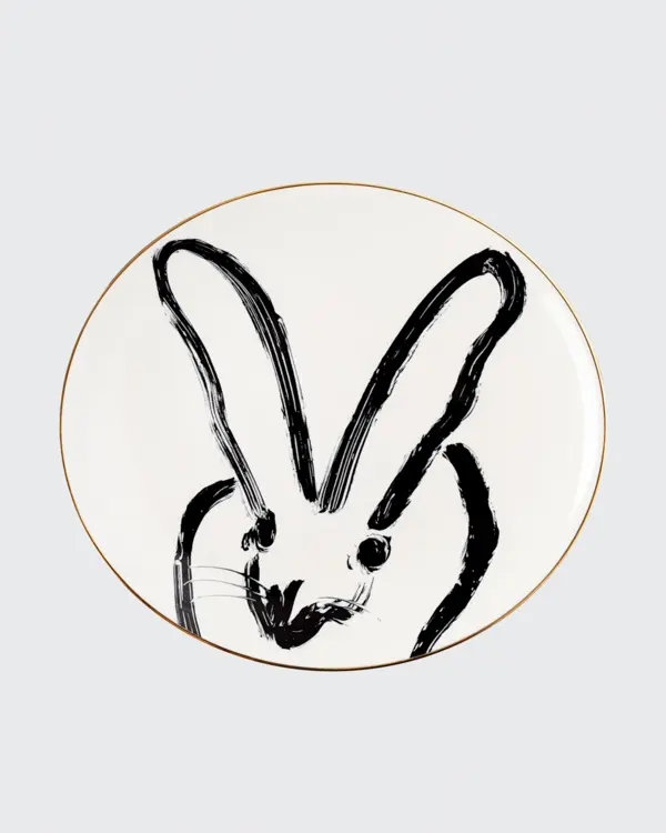 HUNT SLONEM Rabbit Run Dinner Plate With Gold Rim White