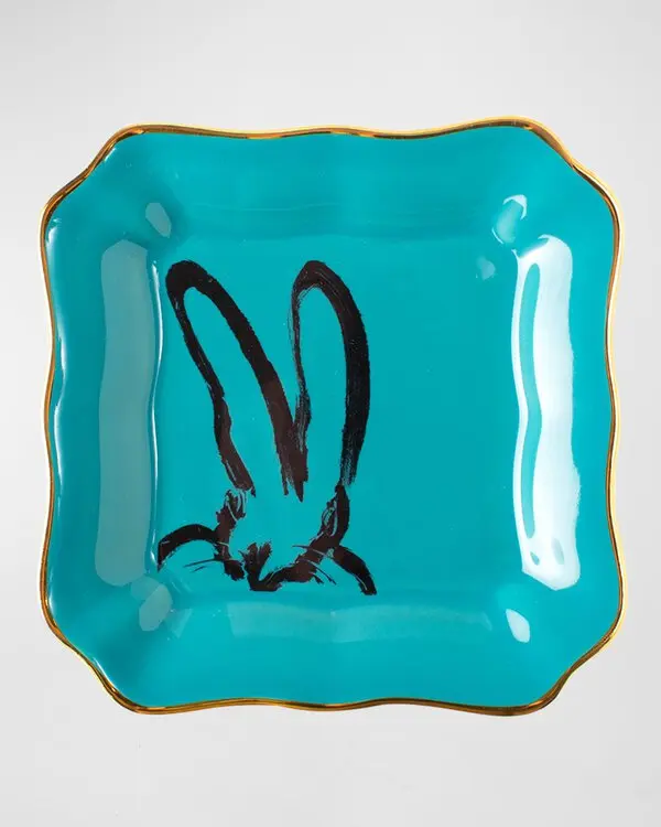HUNT SLONEM Portrait Plate With Gold Rim - Teal