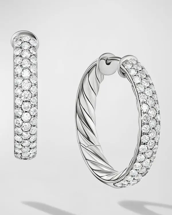 David Yurman Sculpted Cable Hoop Diamond Earrings - Sterling Silver & Diamond